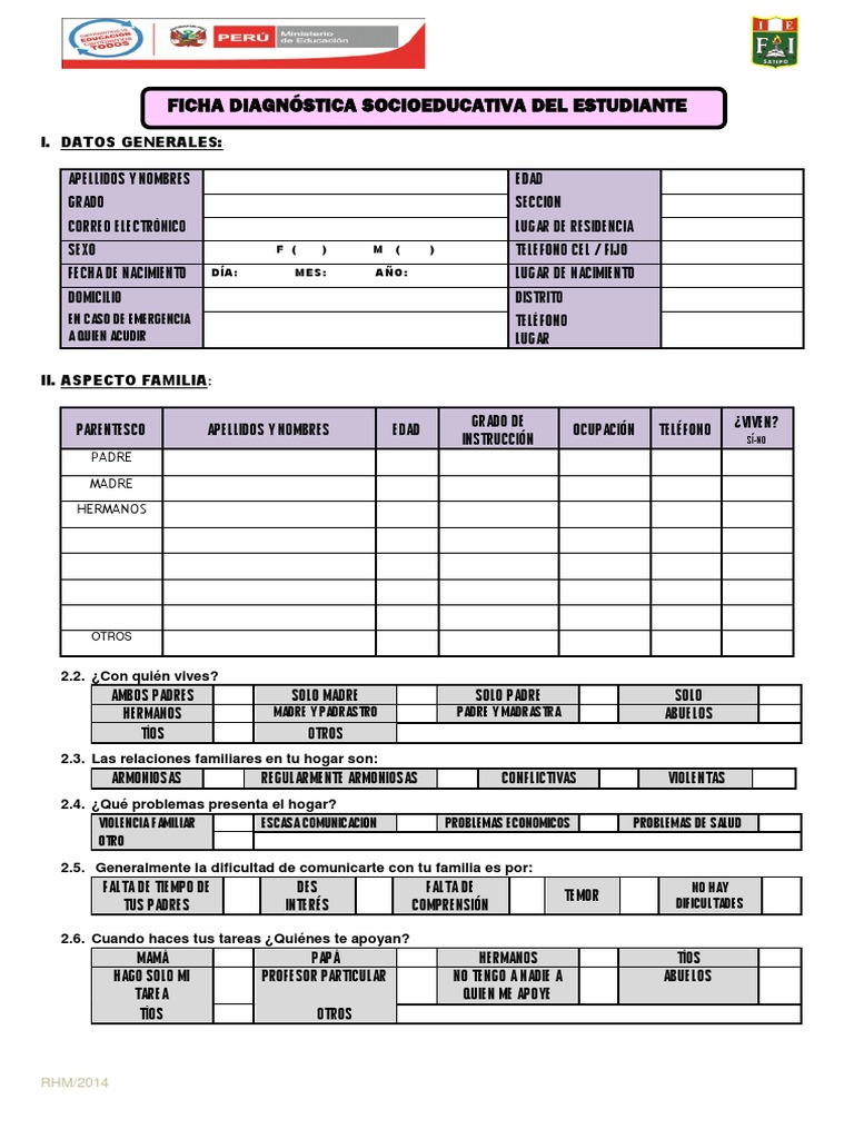 Ficha Diagnostica Psicosocial Del Estudiante