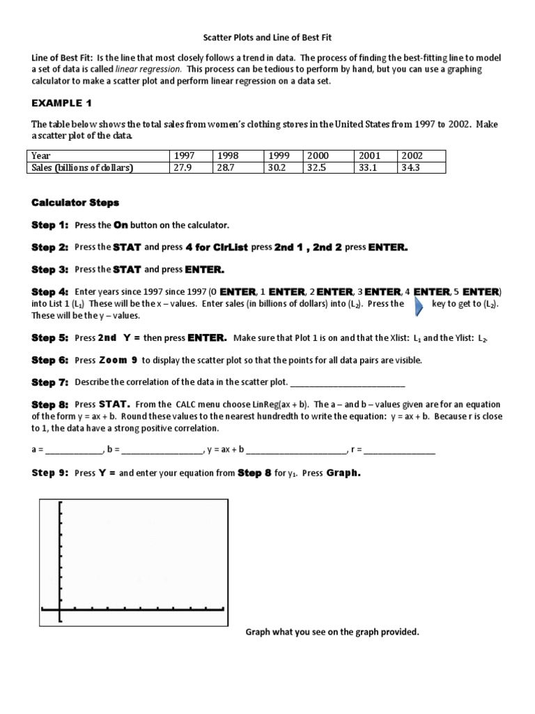 Scatter Plots and Line of Best Fit Line of Best | PDF | Scatter Plot ...