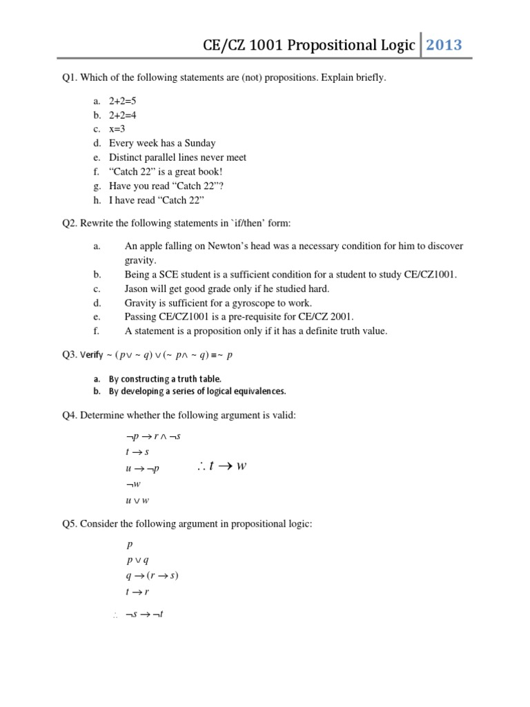 Question Pool - Propositional Logic | PDF | Argument | Logic