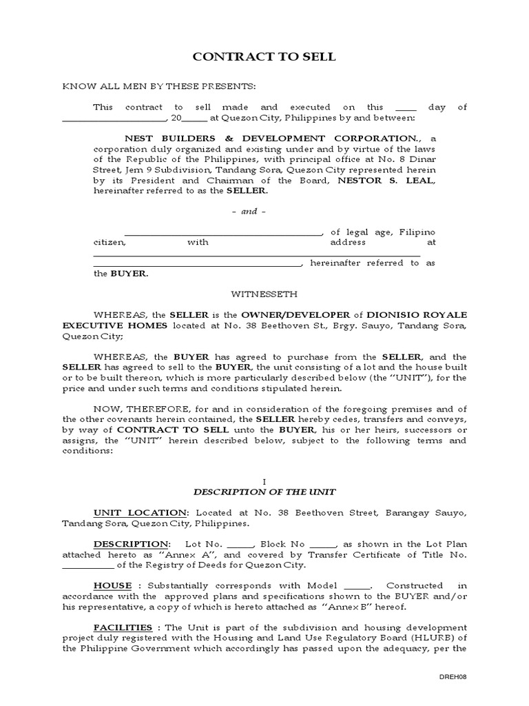 DREH-Contract To Sell Sample | PDF | Rescission | Deed