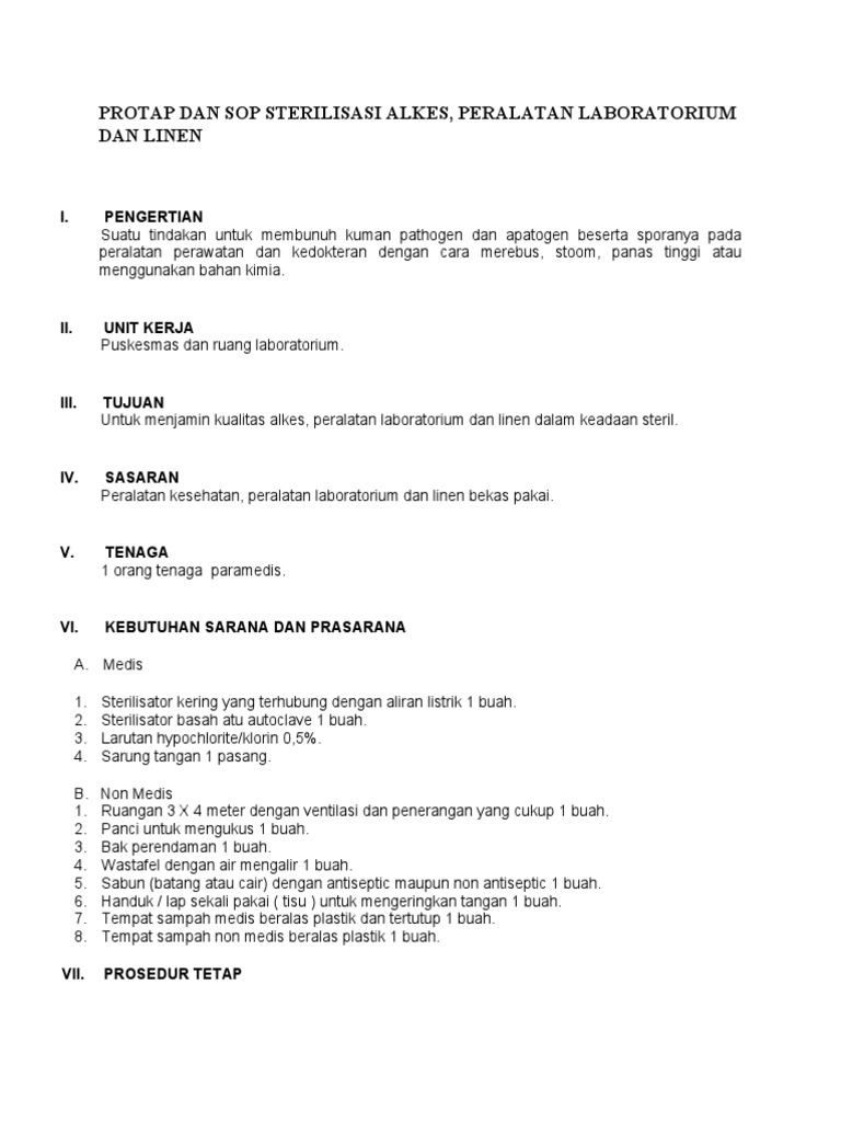 Protap Dan Sop Sterilisasi Alkes | PDF | Sains & Matematika