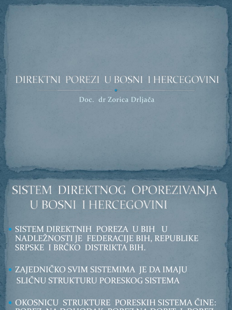 Direktni Porezi U Bosni I Hercegovini | PDF