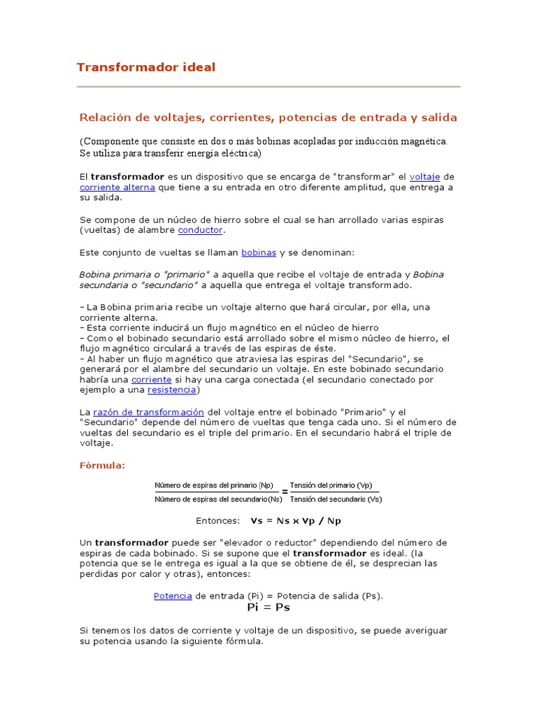 CONCEPTOS Transformador Ideal | PDF | Ciencia y matemáticas