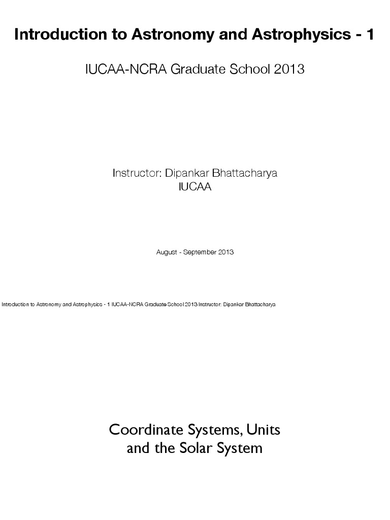 Introduction To Astronomy & Astrophysics - Lectures | PDF