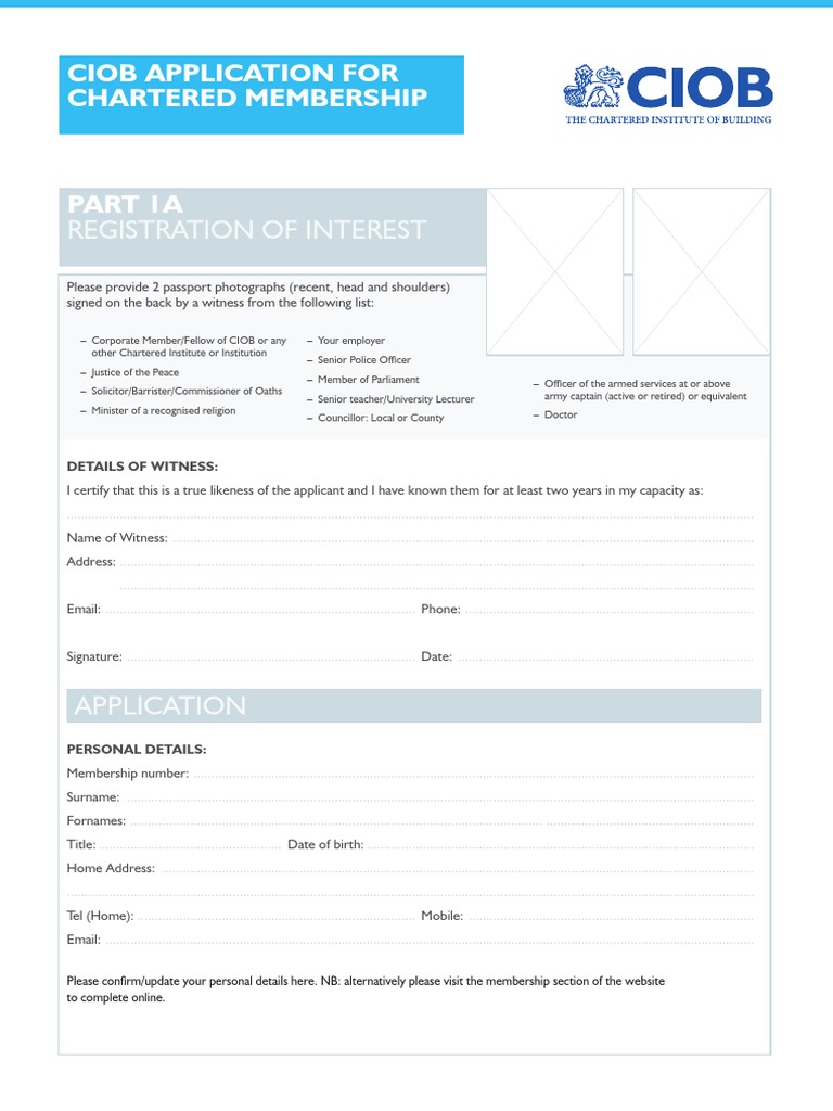 CIOB Chartered Membership Application Form | PDF | Bankruptcy ...