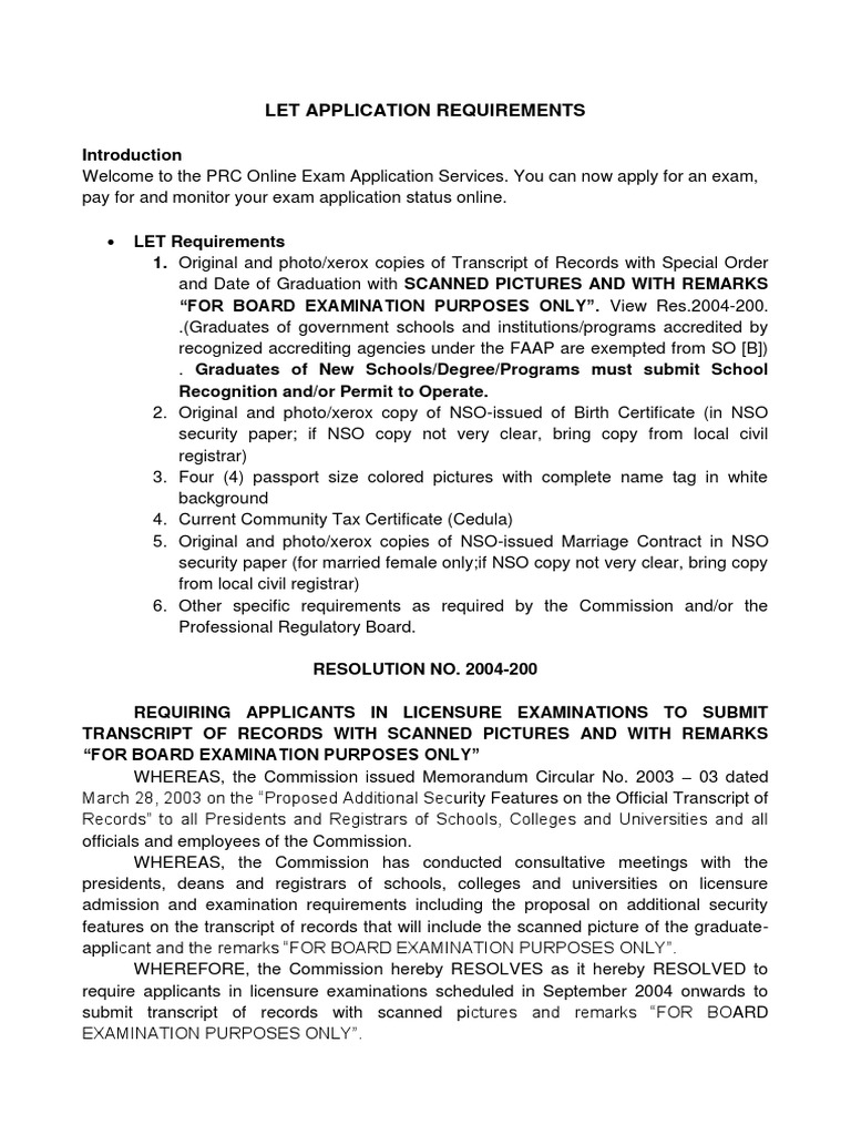 Let Application Requirements | PDF