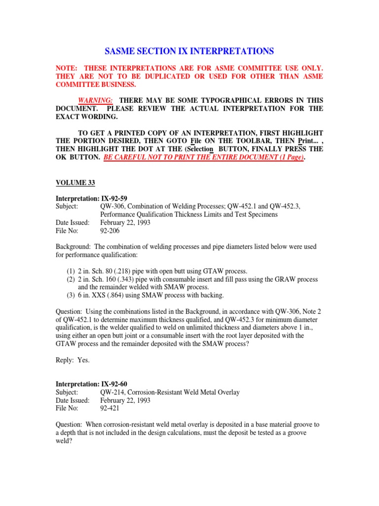 ASME Section IX Interpretations Summary | PDF | Business