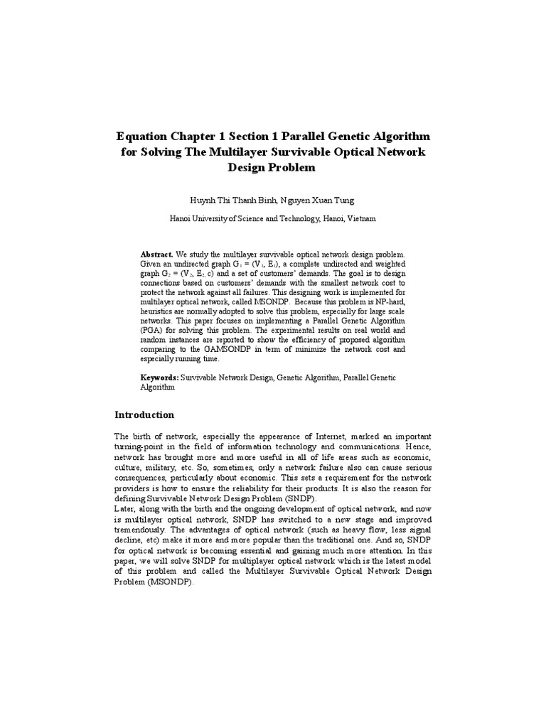 Equation Chapter 1 Section 1 Parallel Genetic Algorithm For Solving The Multilayer Survivable ...