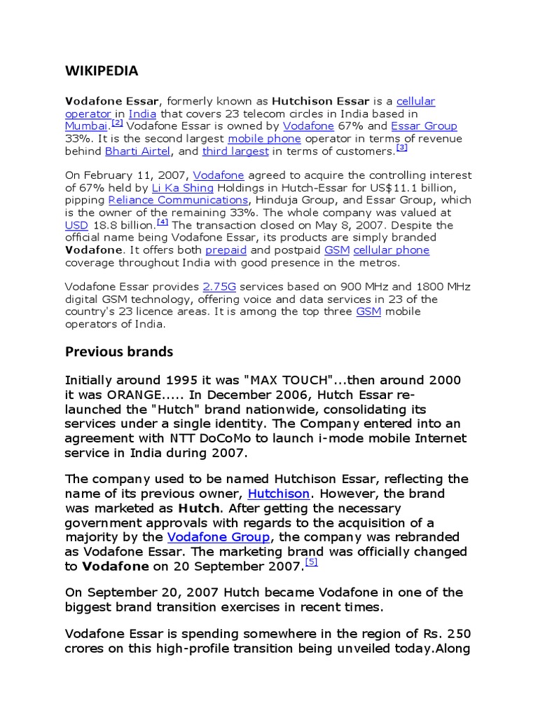 Wikipedia Hutch | PDF | Mobile Technology | Telecommunications