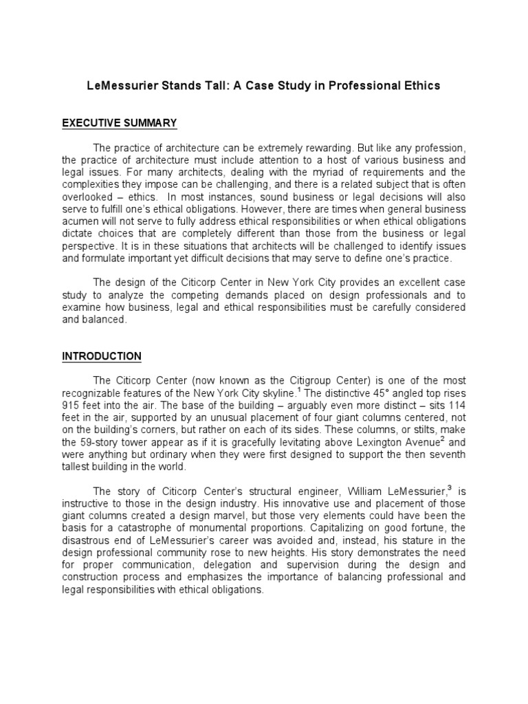 An Ethical Dilemma Revealed: William LeMessurier and the Structural ...