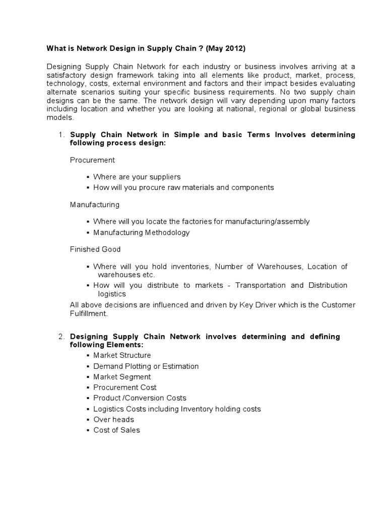 Determining the Optimal Supply Chain Network Design: A Framework for ...