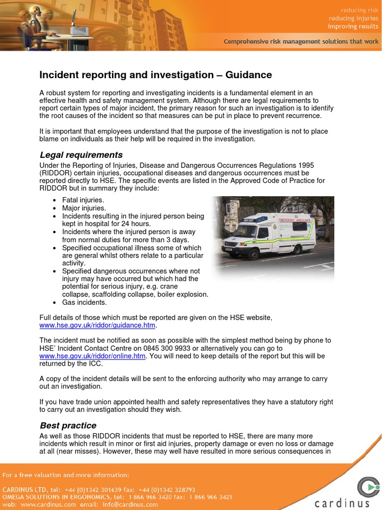 Incident Reporting and Investigation Guidance | PDF | Safety | Prevention