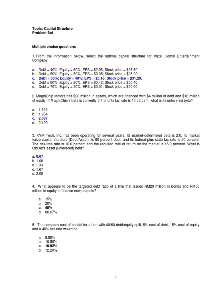 Problem Set Capital StructureQA | PDF | Cost Of Capital | Capital Structure