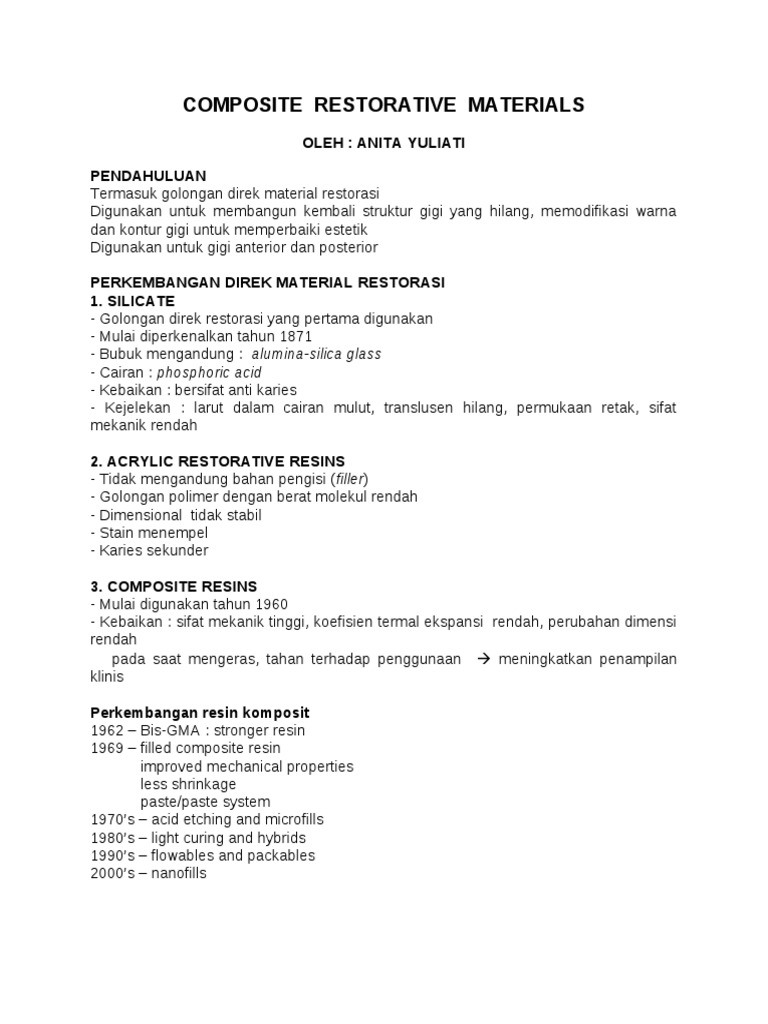 Komposisi Resin Komposit dalam Restorasi | PDF | Sains & Matematika