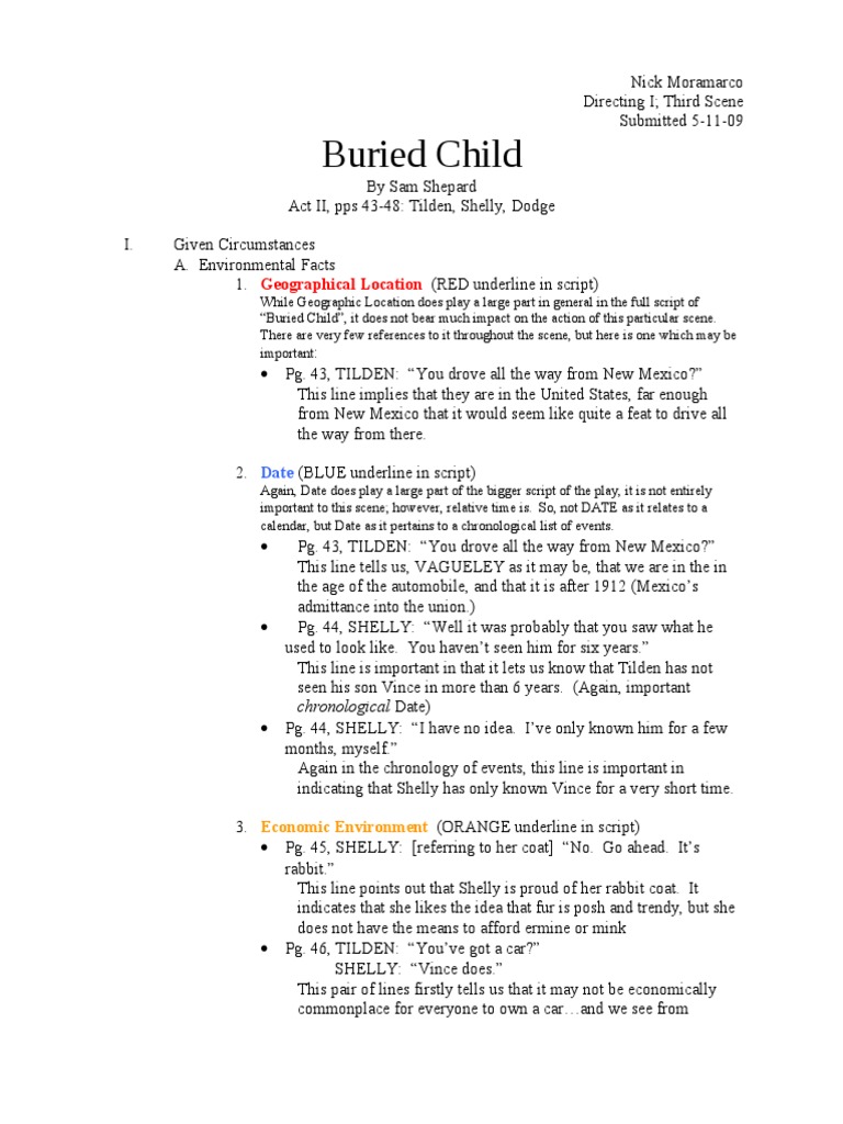 Buried Child Script Analysis | PDF | Entertainment (General) | Nature