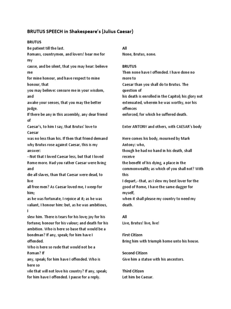 BRUTUS SPEECH in Shakespeare Presentation | PDF