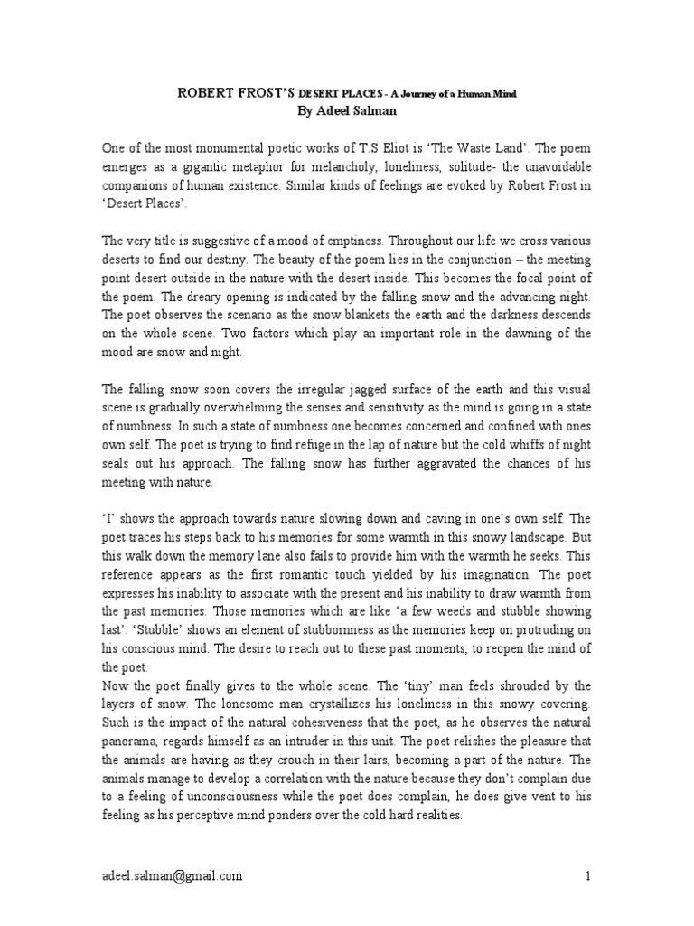 Analyzing Frost's "Desert Places" | PDF | Loneliness | Metaphysics Of Mind