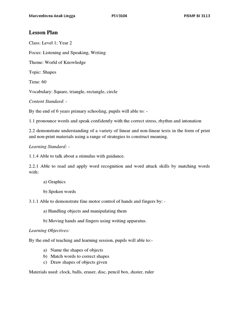 Contoh Lesson Plan | PDF | Lesson Plan | Communication
