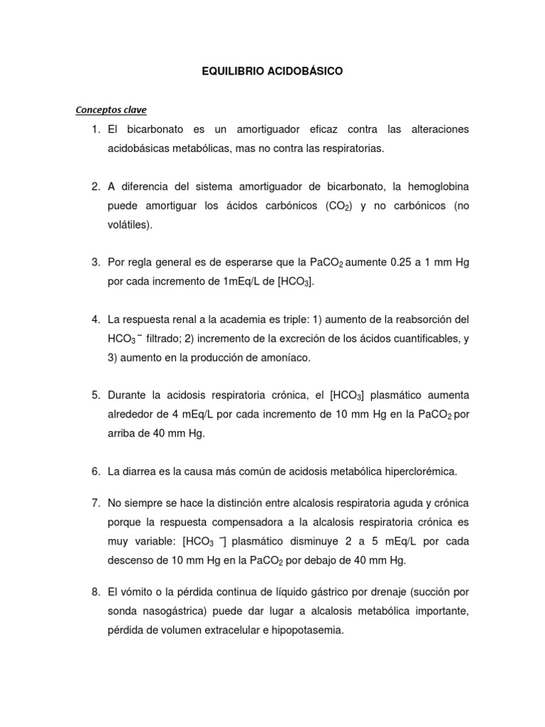 Equilibrio Acidobásico 2 | PDF | Ácido láctico | Sistema respiratorio