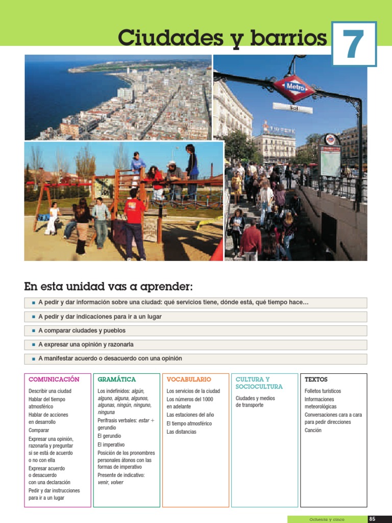 Lenguaviva - 1 - Unidad 7 Ciudades y Barrios | PDF | Adjetivo | Verbo