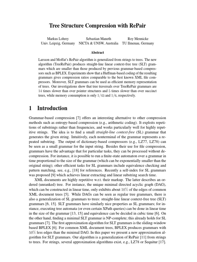Tree Structure Compression With Repair | PDF | Data Compression | Xml