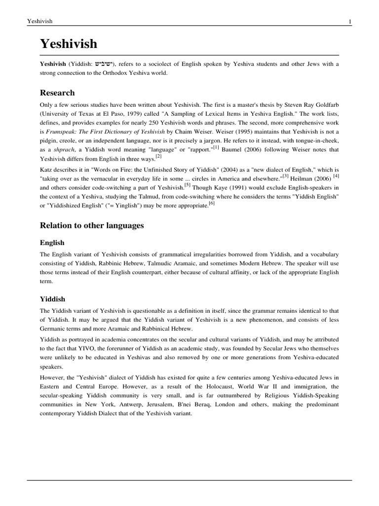 Yeshivish | PDF | Sociolinguistics | Linguistic Morphology