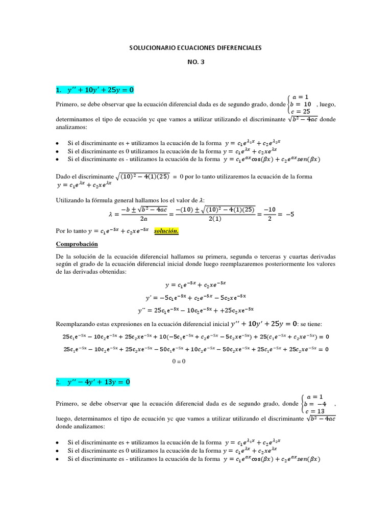 Solucionario Ecuaciones Diferenciales | PDF | Ecuaciones diferenciales ...