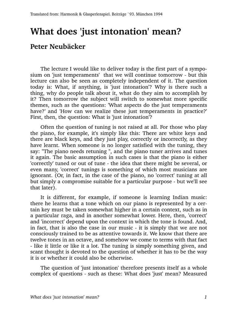 What Does 'Just Intonation' Mean?: Peter Neubäcker | PDF | Cent (Music ...
