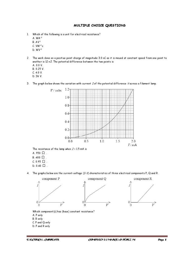 Electrical Resistance Quiz Questions | PDF | Electrical Resistance And ...