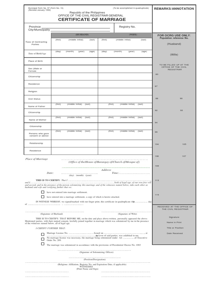 Certificate of Marriage: Republic of The Philippines Office of The ...