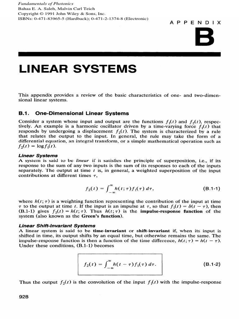 B.L - One-Dimensional Linear Systems | PDF | Fourier Transform | Exponential Function