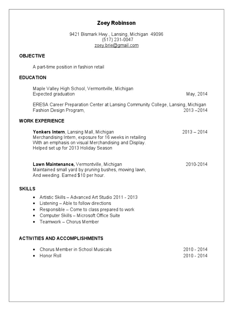 Fashion Retail Part-Time Resume | PDF | Career & Growth
