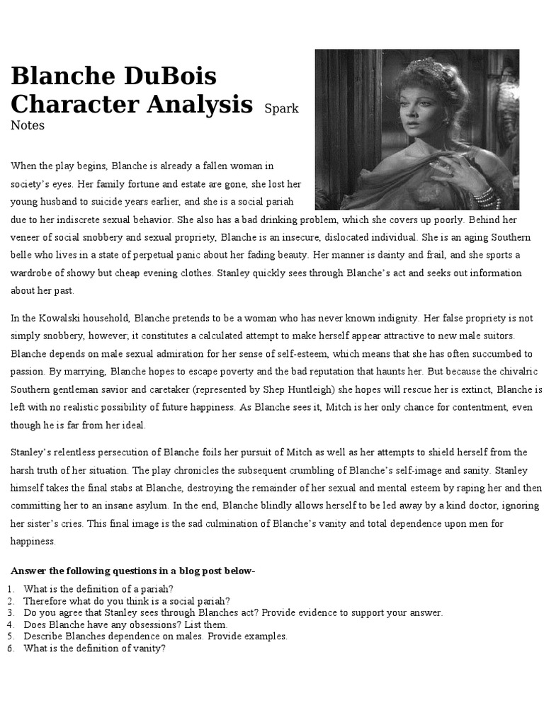 Blanche Dubois Character Analysis: Spark Notes | PDF | Social Issues ...