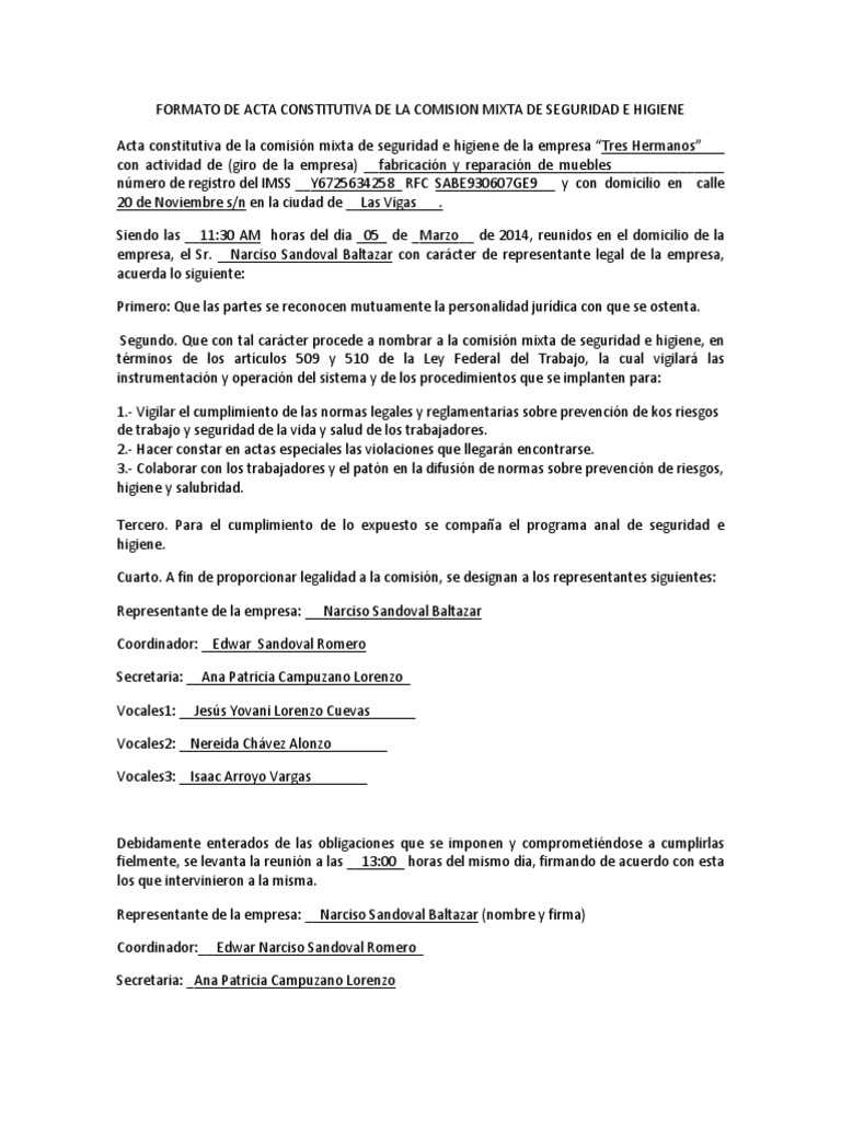 Formato de Acta Constitutiva de La Comision Mixta de Seguridad e Higiene | PDF | Derecho