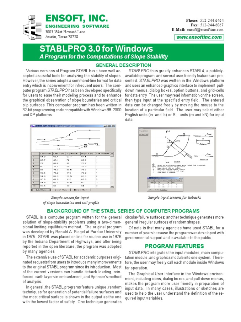 Ensoft, Inc.: STABLPRO 3.0 For Windows | PDF | Graphical User ...