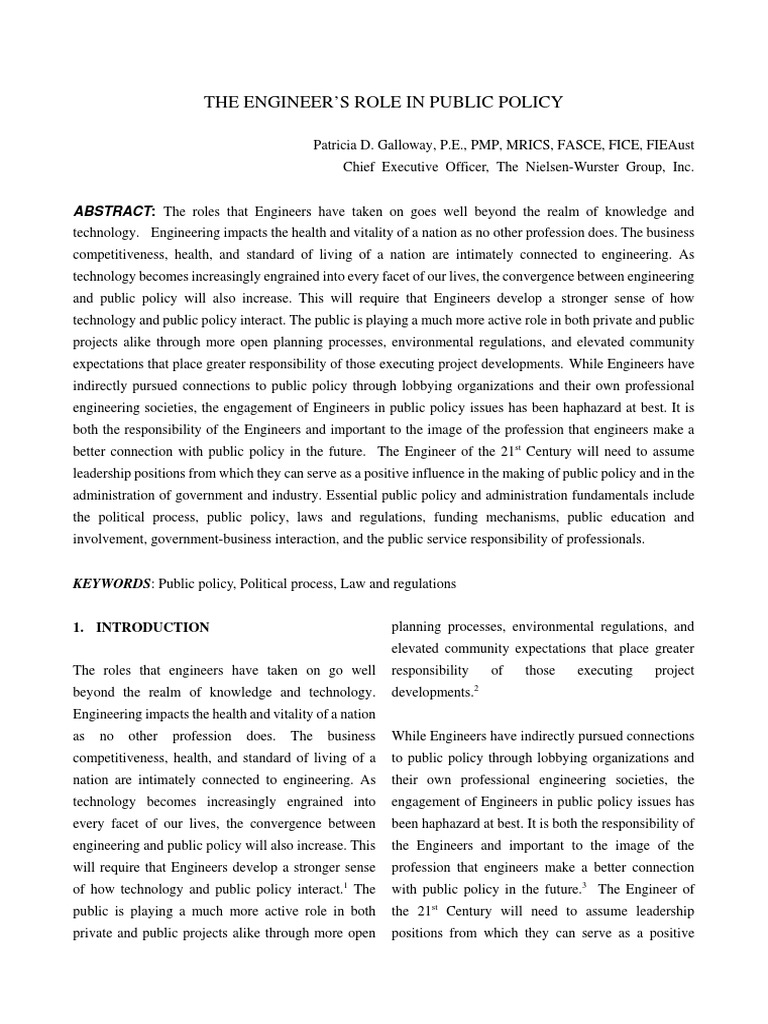 Engineers' Role in Public Policy | PDF | Engineer | Engineering