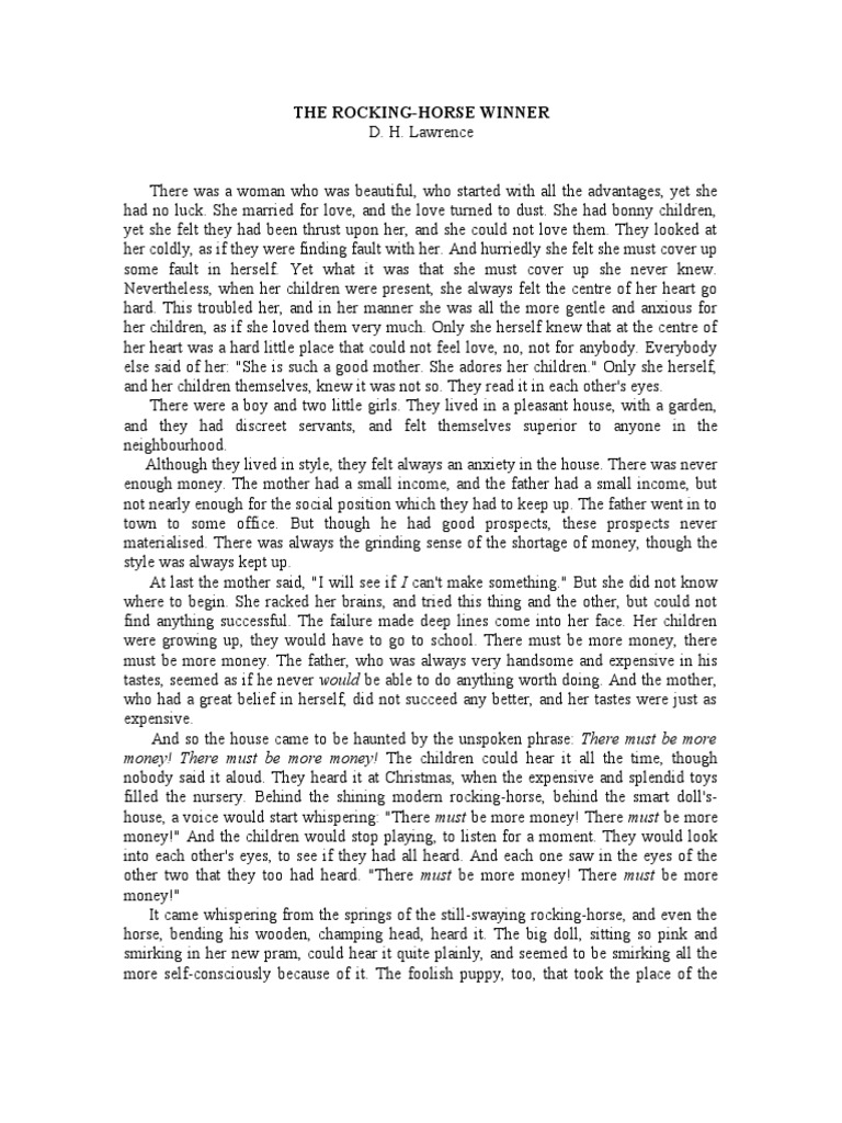 D. H. Lawrence - The Rocking-Horse Winner | PDF | Cooking, Food & Wine ...