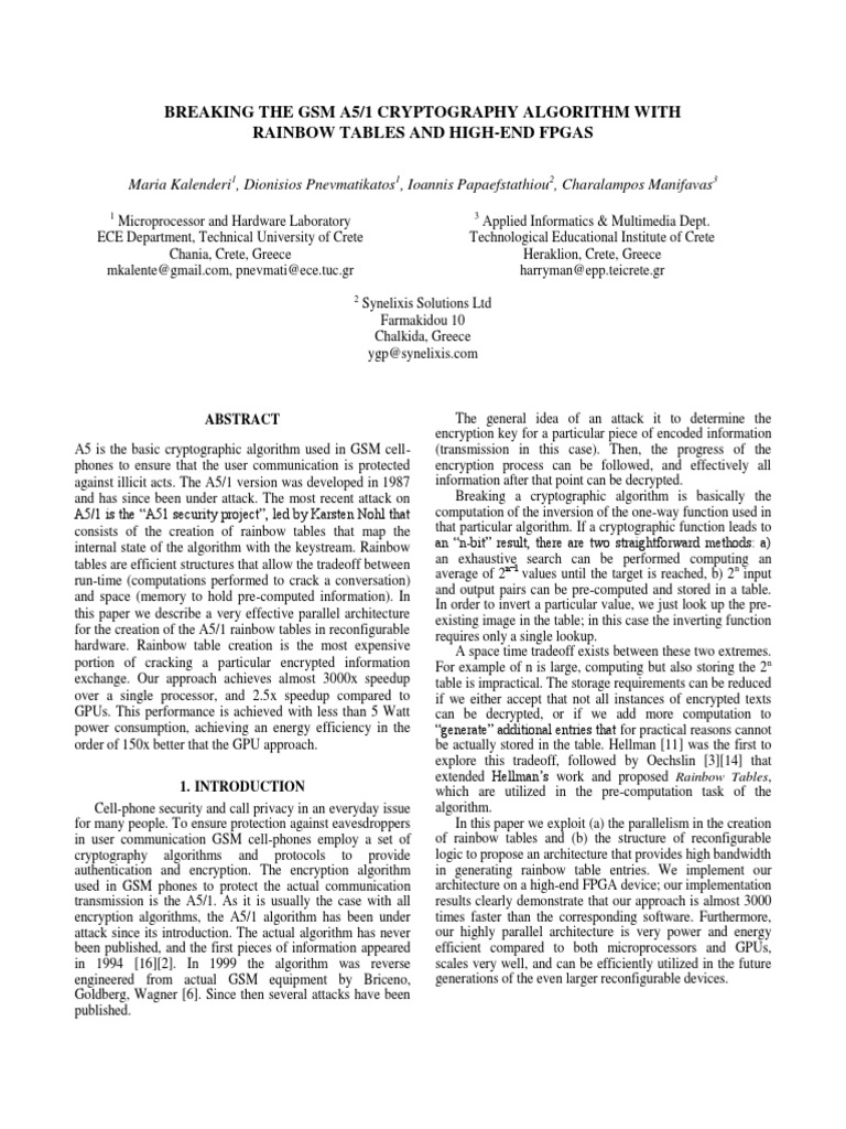 Breaking The GSM A5-1 Cryptography Algorithm With | PDF | Cryptography | Applied Mathematics