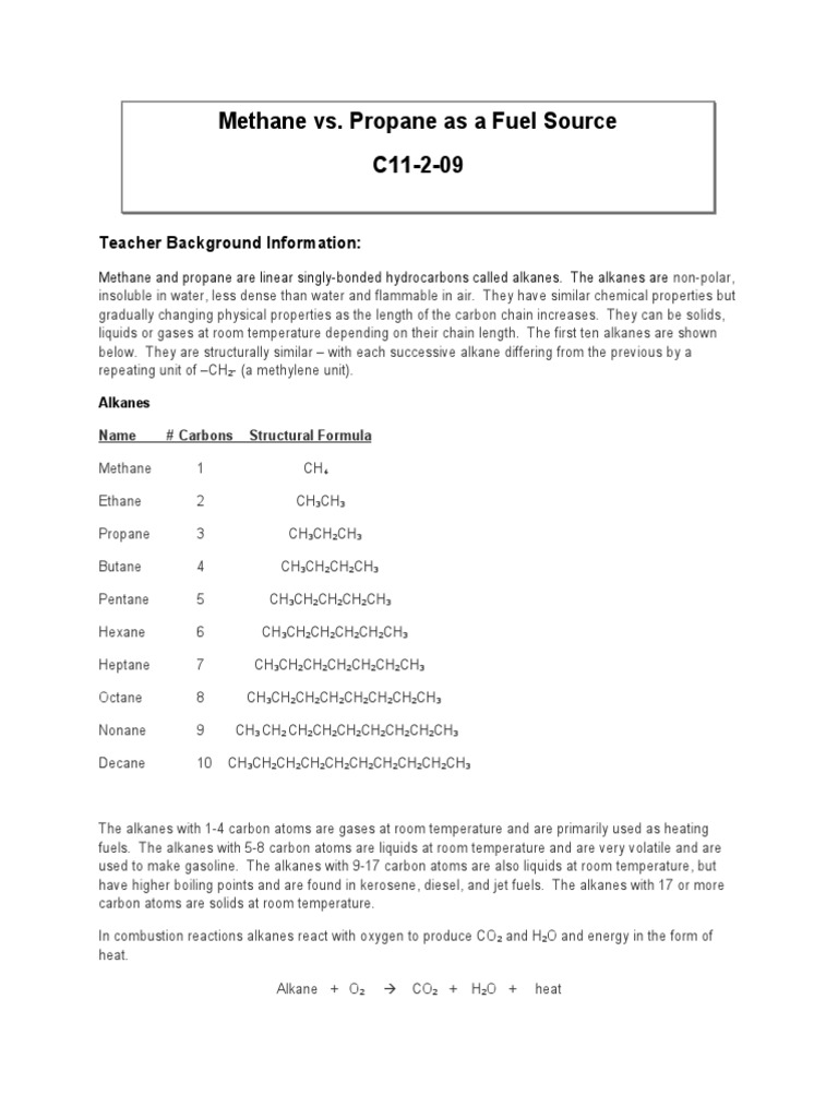 Methane vs Propane as Fuel Sources: A Comparison | PDF | Propane ...