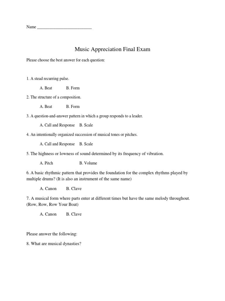 Music Appreciation Final Exam Review | PDF | Cosette | Pitch (Music)