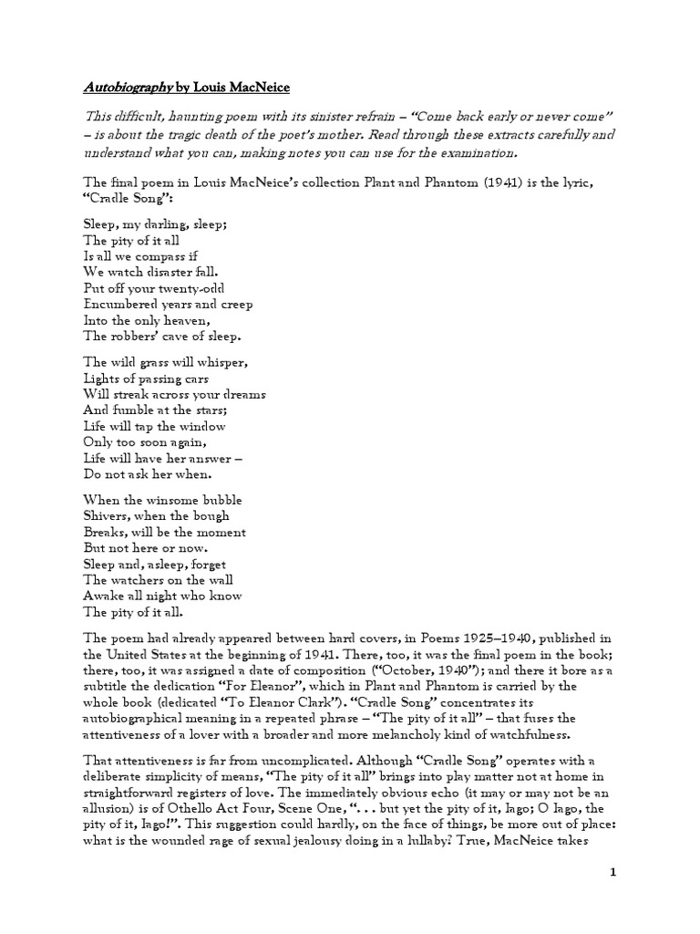 Louis MacNeice's "Autobiography" Analysis | PDF | Iago | Othello