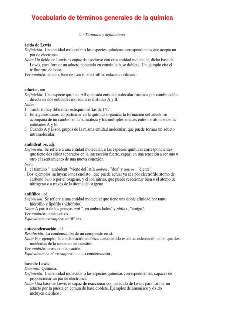 Vocabulario de Términos Generales de La Química | PDF | Moléculas ...