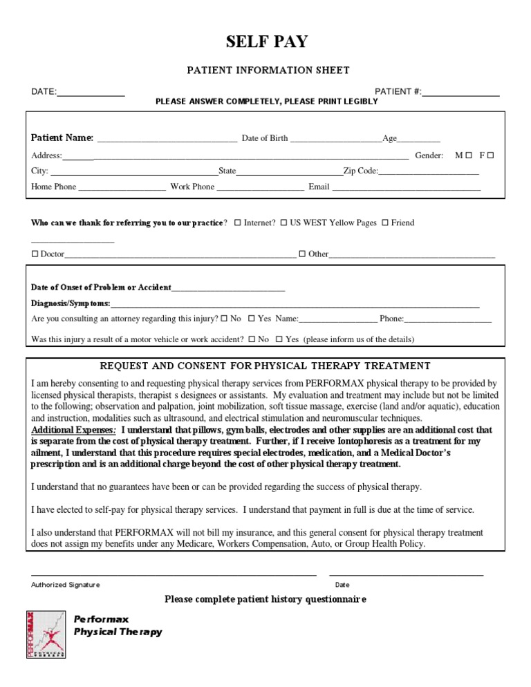 Self-Pay Patient Info for Physical Therapy | PDF | Physical Therapy ...