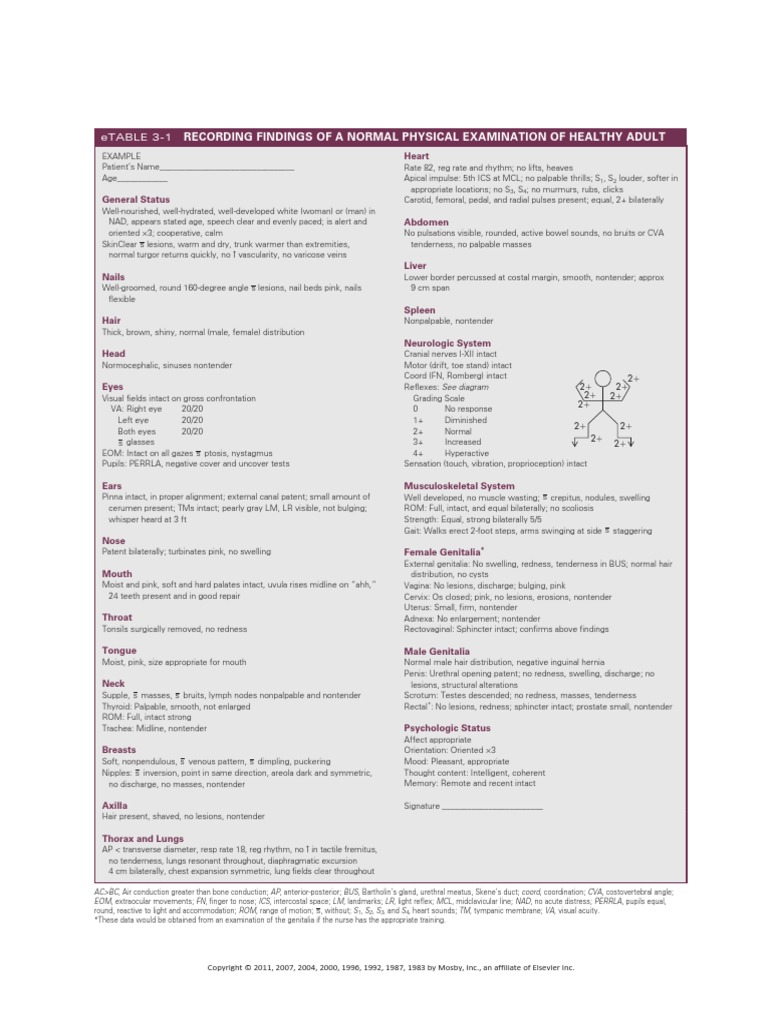 Recording Findings of A Normal Physical Examination of Healthy Adult ...