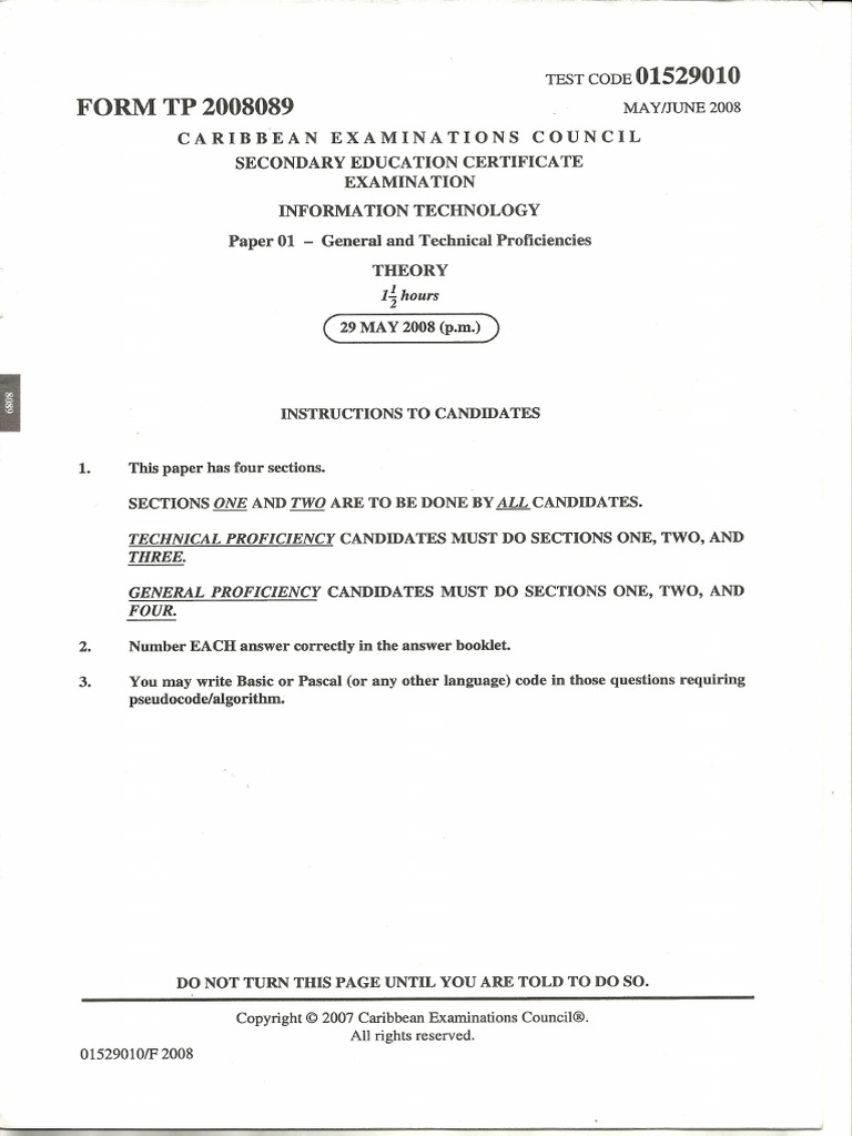 Information Technology 2008 Past Paper | PDF