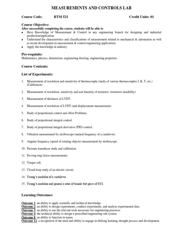 E0e92measurements and Controls Lab | PDF | Measurement | Instrumentation