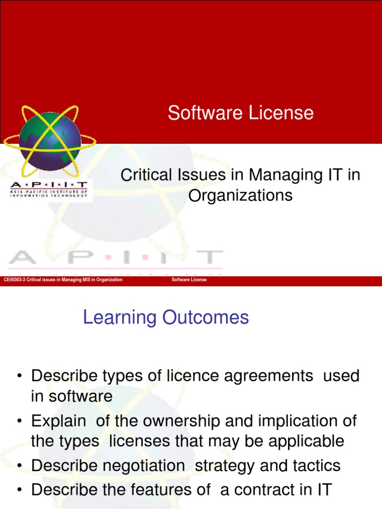 Software License: Critical Issues in Managing IT in Organizations | PDF ...