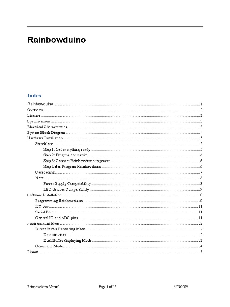 Rainbowduino: Index | PDF | Electrical Connector | Power Supply