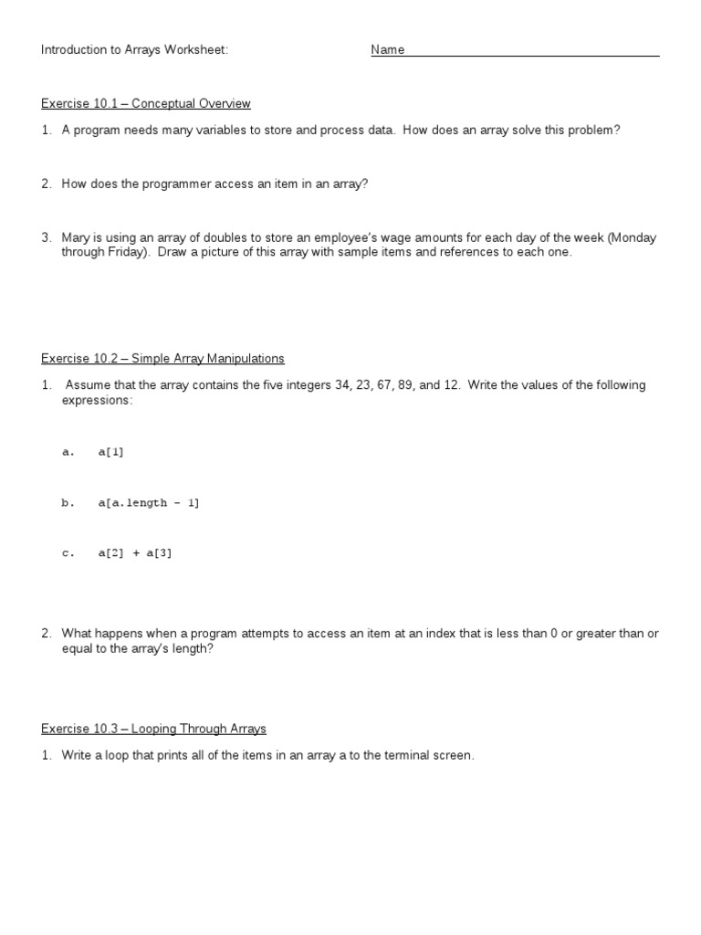 Ch6-Intro To Arrays Worksheet | Download Free PDF | Array Data ...