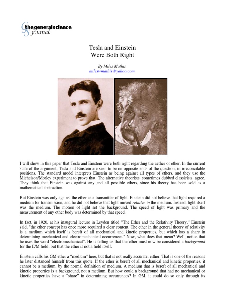 Einstein and Tesla Both Correct on Aether | Luminiferous Aether | Field ...